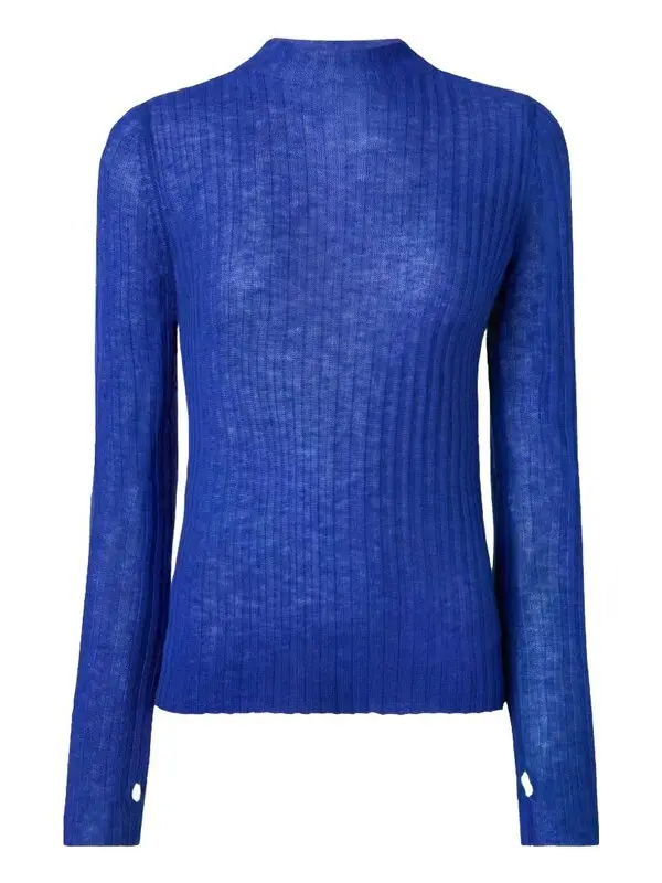 Pinko Ribbed Knit Mock Neck Sweater - Blue