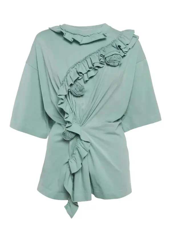 Dries Van Noten Ruffled Floral-applique T-shirt - Green