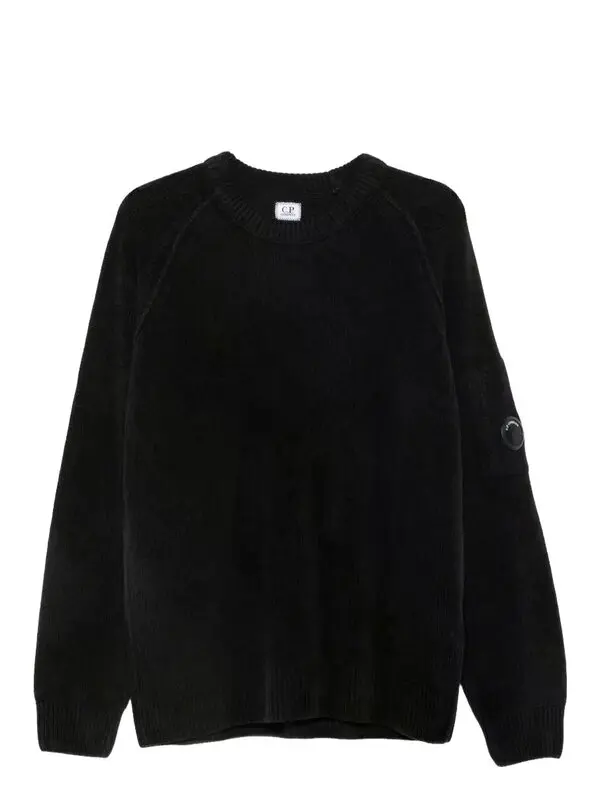 C.P. COMPANY Ribbed Knit Crew Neck With Lens Detail - Black