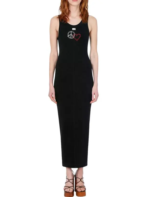 Moschino Embroidered Stretch Cotton Midi Dress - Black