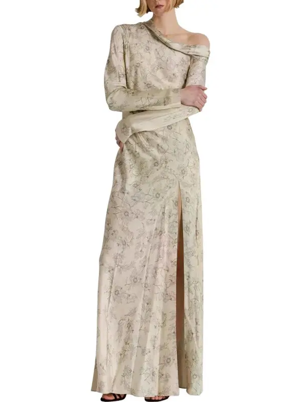 Alberta Ferretti Off-shoulder Floral Print Maxi Dress - Neutrals