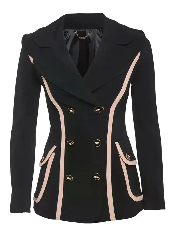 Elisabetta Franchi Double-breasted Contrast Trim Blazer - Black