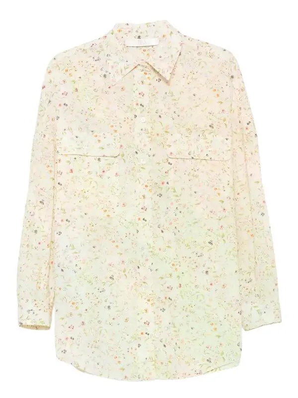 TELA Floral-print Chest-pocket Shirt - Neutrals