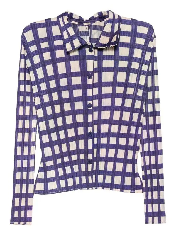 Issey Miyake Plissé-effect Checked Shirt - Blue