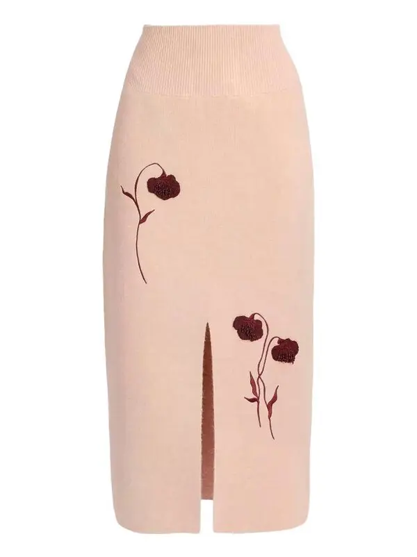 Erdem Embroidered Pencil Midi Skirt - Neutrals