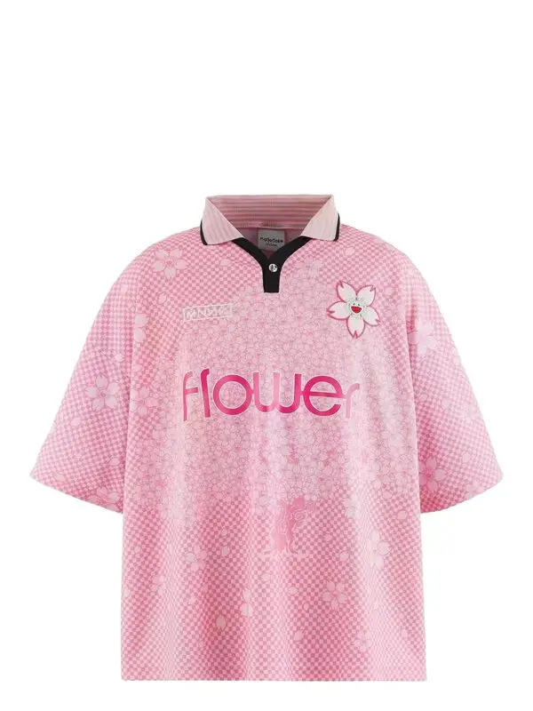 MONONOKE MADE X Takashi Murakami Check-pattern Floral-print Polo Shirt - Pink