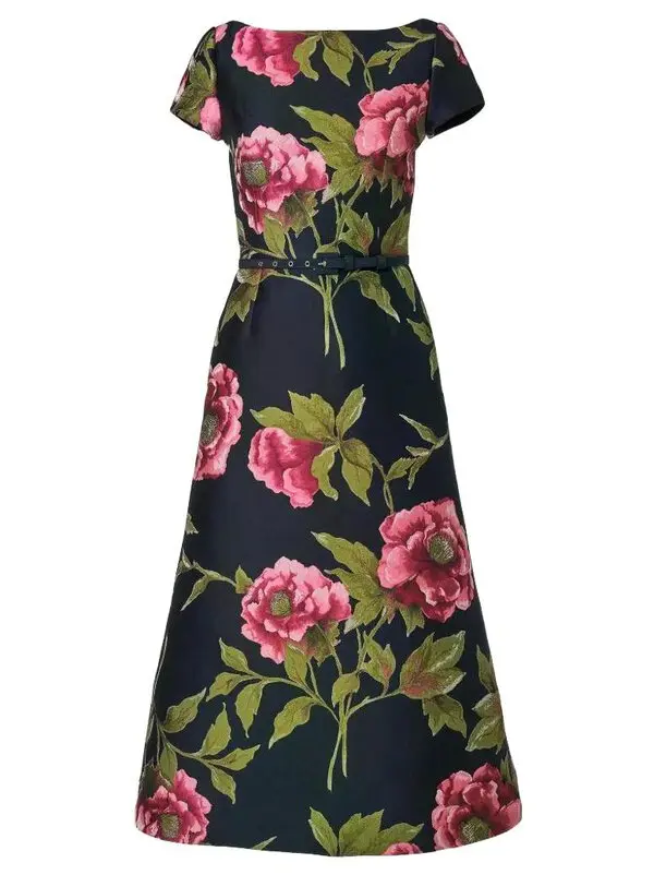 Carolina Herrera Floral Print Belted Midi Dress - Blue