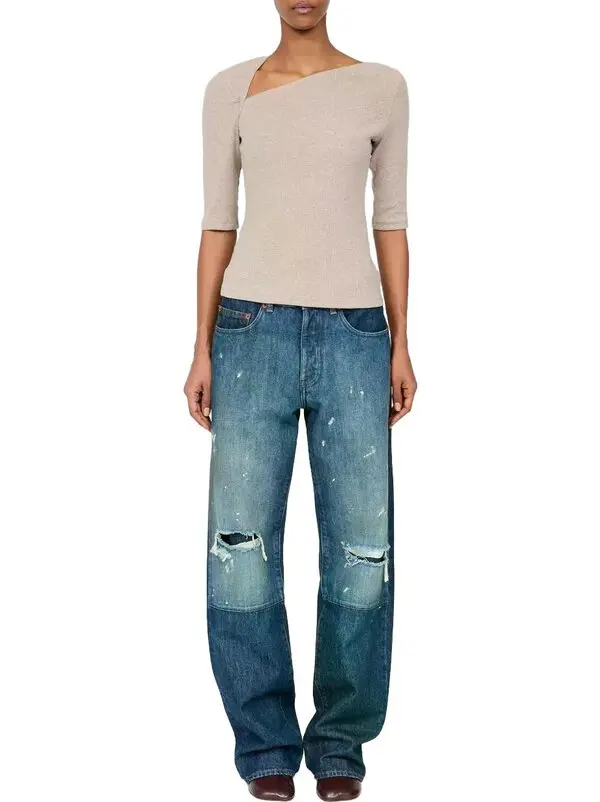 MAISON MARGIELA Asymmetrical Neck Ribbed Knit Top - Neutrals