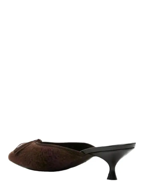 HERBERT LEVINE Faux-fur Heeled Mules With Bow Detail - Brown