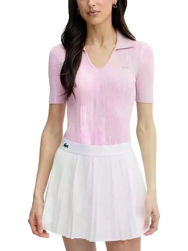 Lacoste Ribbed Knit V-neck Short-sleeve Top - Pink
