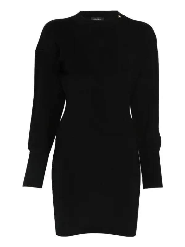 ANINE BING Ribbed Knit Long Sleeve Dress - Black