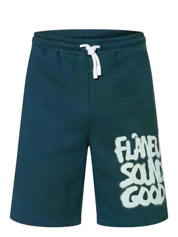 FLANEUR Logo Print Cotton Jersey Shorts - Blue