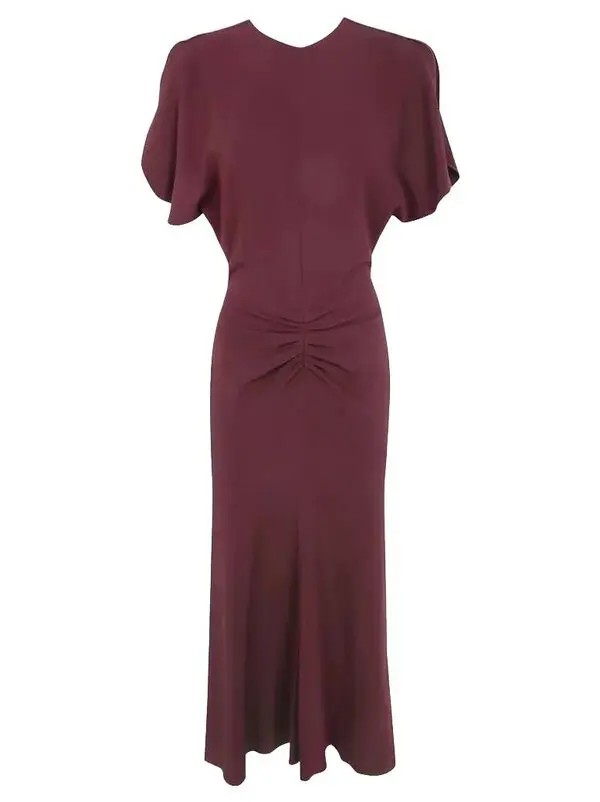 Victoria Beckham Gathered Waist Midi Dress - Red