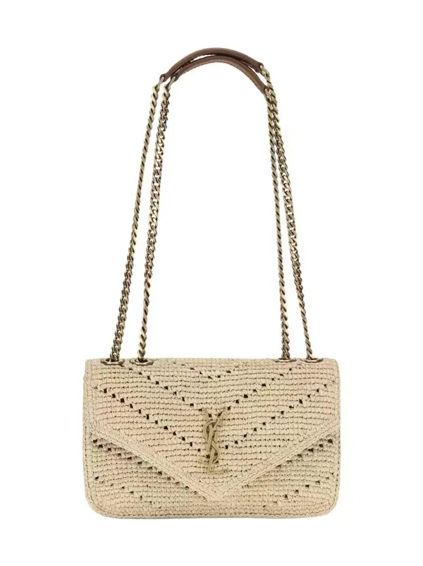 Saint Laurent Loulou Raffia Shoulder Bag - Neutrals