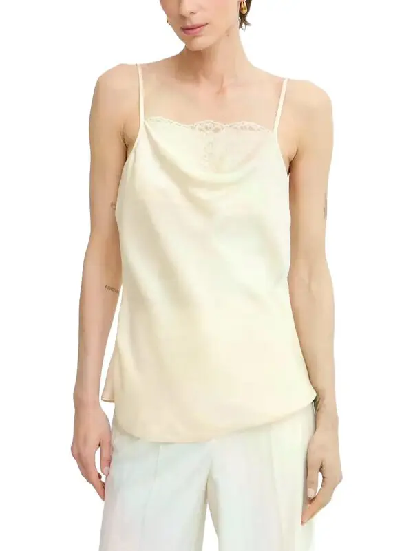 TWINSET Lace Trim Cowl Neck Spaghetti Strap Top - Neutrals