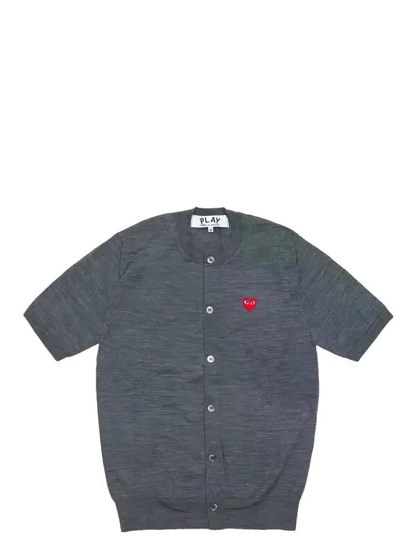 Play Comme Des Garcon Logo Heart-patch Short-sleeve Cardigan - Grey