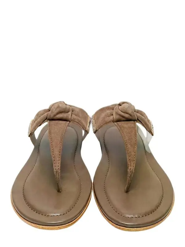 TOD'S Suede Bow Detail Embellished Thong Sandals - Brown