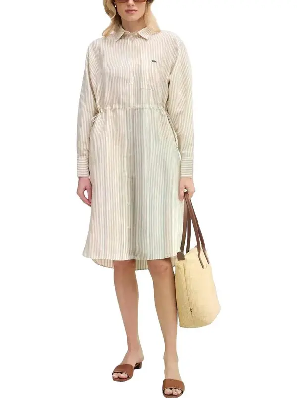 Lacoste Striped Asymmetric Shirt Dress - Neutrals