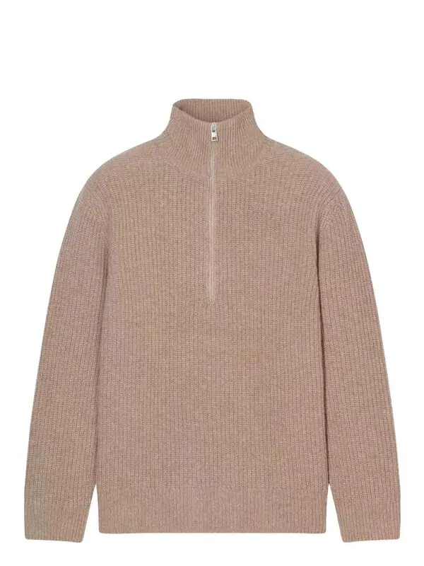 Closed Ribbed-knit Half-zip Sweater - Neutrals