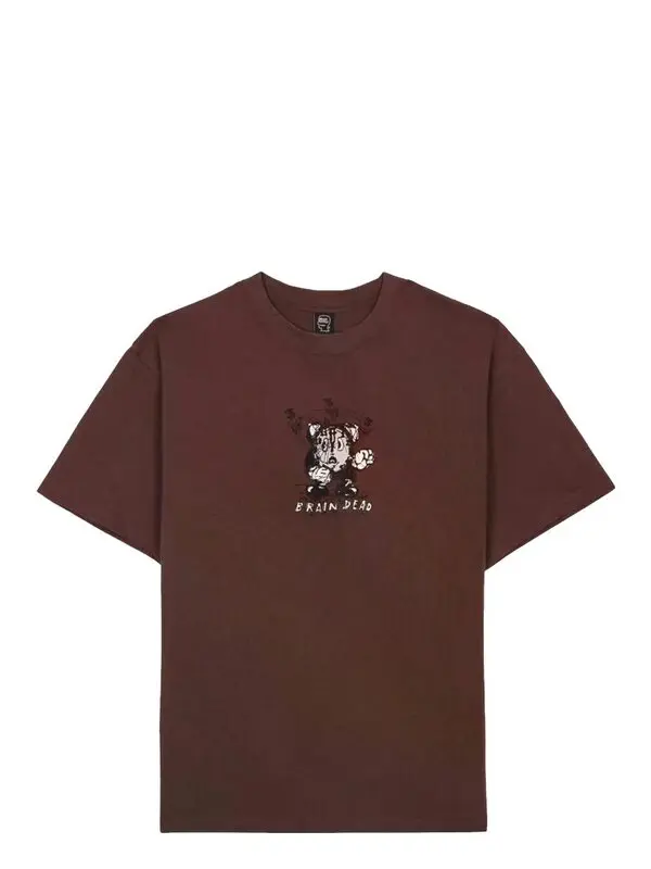 BRAIN DEAD Time Is Nigh Graphic Print Cotton T-shirt - Brown
