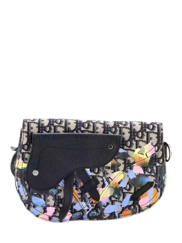 Dior Saddle Messenger Pouch Floral Oblique Canvas Crossbody Bag - Black