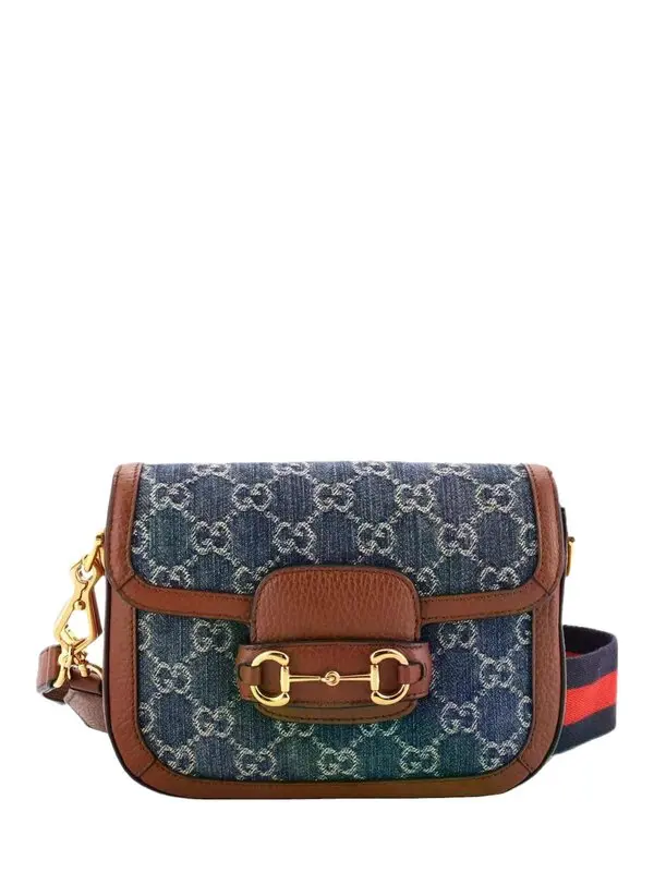 Gucci Horsebit 1955 Gg Denim Mini Shoulder Bag - Blue