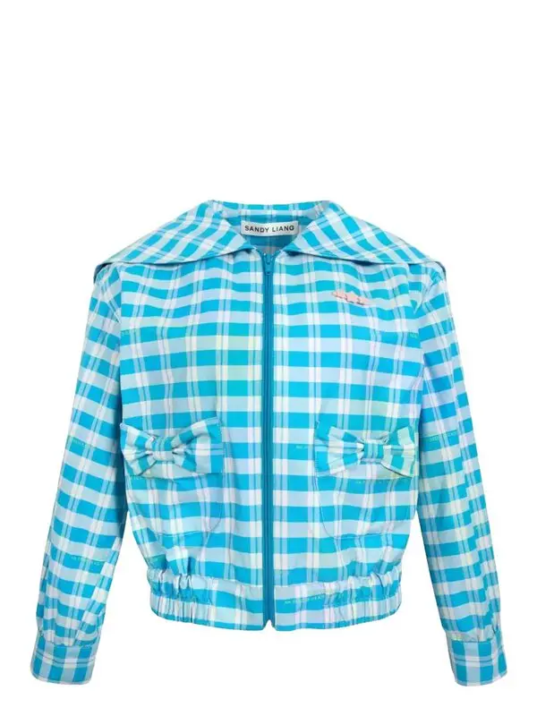 Sandy Liang Gingham Denim Jacket - Blue