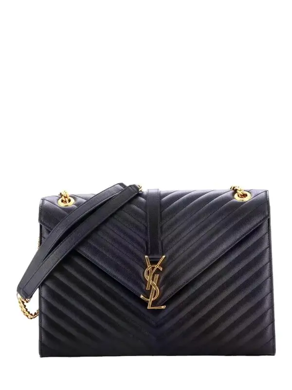 Saint Laurent Classic Monogram Envelope Satchel Matelasse Chevron Leather Shoulder Bag - Black