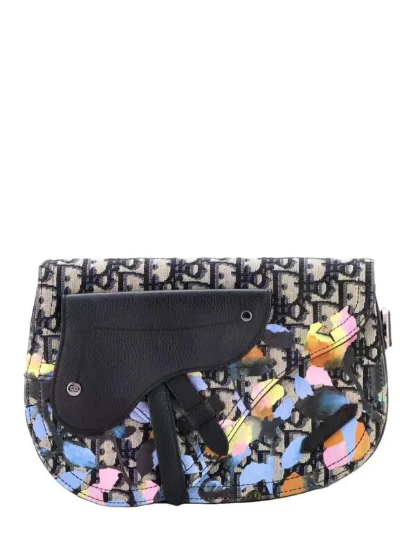 Dior Saddle Messenger Pouch Floral Oblique Canvas Crossbody Bag - Blue