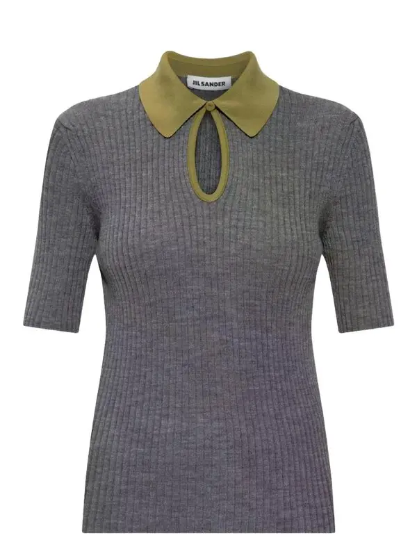 JIL SANDER Ribbed Cut-out Polo Shirt - Grey