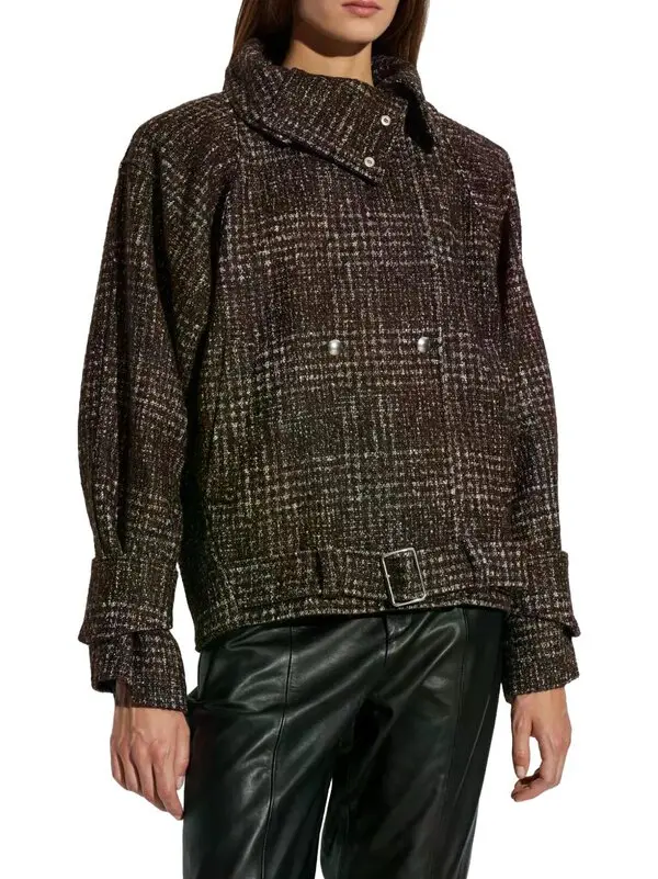 IRO PARIS Check-pattern Belted Jacket - Brown