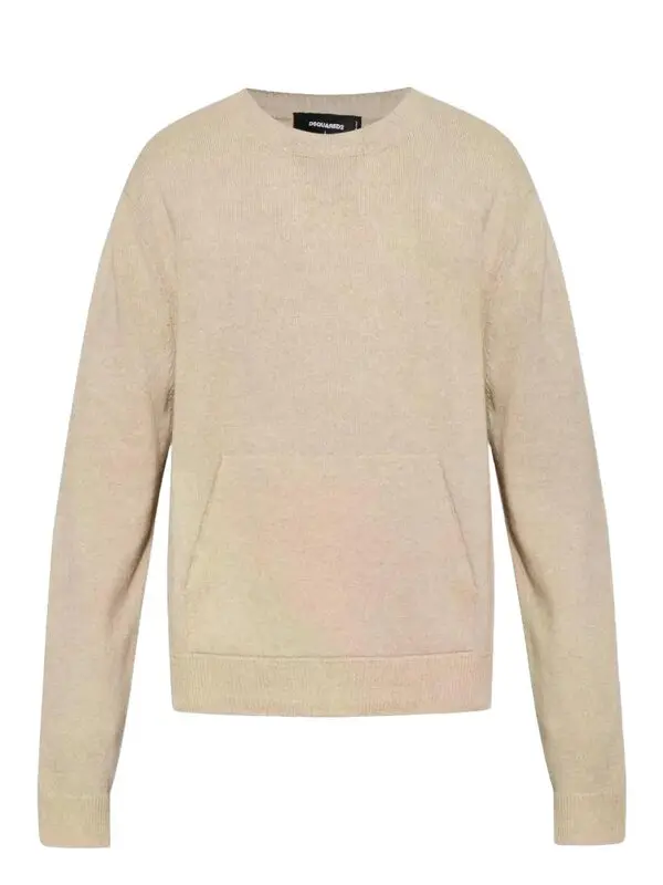 Dsquared2 Beige Wool Crew Neck Sweater With Embroidered Logo - Neutrals