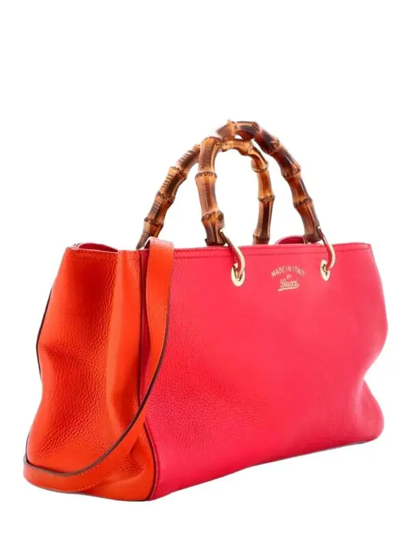Gucci Bamboo Shopper Leather Medium Tote Bag - Orange