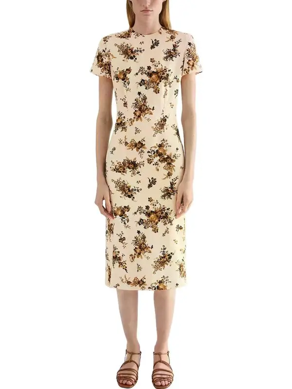 JIL SANDER Floral Print Midi Dress - Neutrals