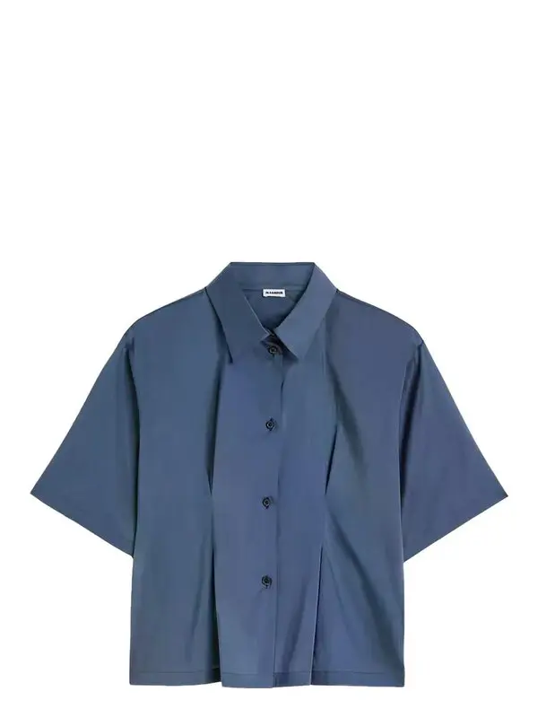 JIL SANDER Pleated Waist Muslin Shirt - Blue