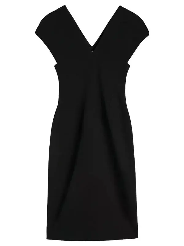 JIL SANDER V-neck Wool-sablé Dress - Black