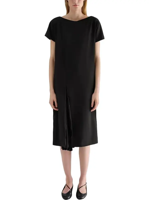 JIL SANDER Wool Sablé Pleated Dress - Black