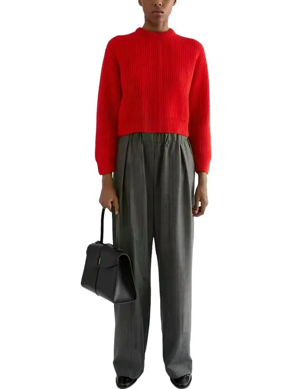 JIL SANDER Wool Pinstripe Wide Leg Trousers - Grey