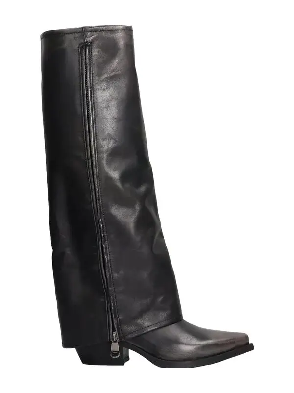 METISSE Leather Cowboy Boots - Black
