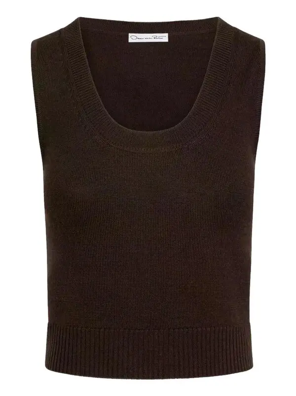 Oscar De La Renta Sleeveless Scoop Neck Cropped Wool Tank - Brown