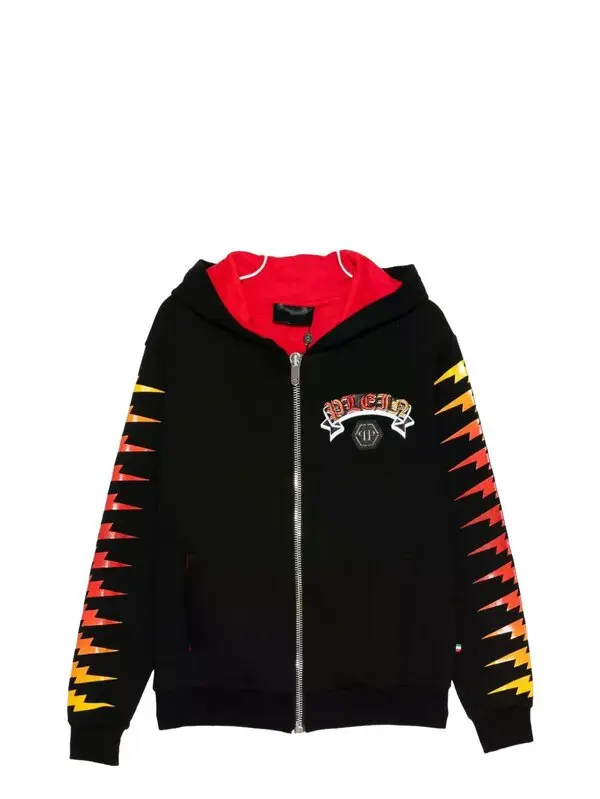 Philipp Plein Sequin Embellished Graphic Print Zip-up Hoodie - Black