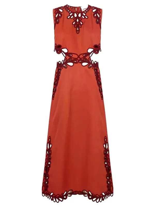 Antik Batik Deva Cut-out Embroidered Midi Dress - Red
