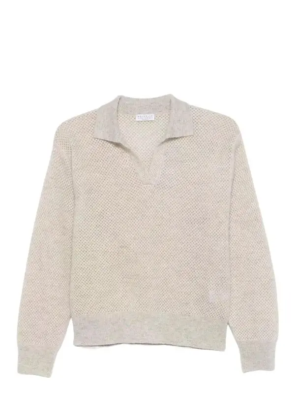 Brunello Cucinelli Perforated Knit V-neck Sweater - Neutrals