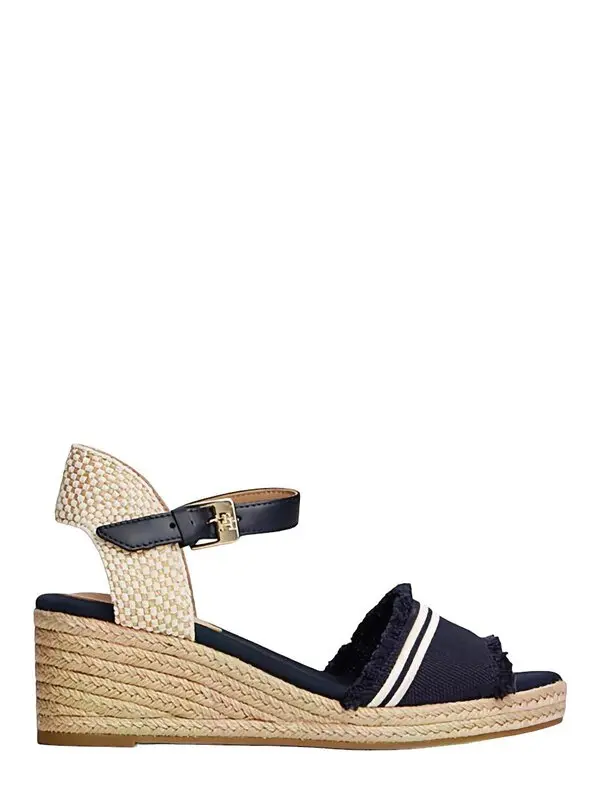 Tommy Hilfiger Frayed Wedge Espadrilles With Ankle Strap - Blue