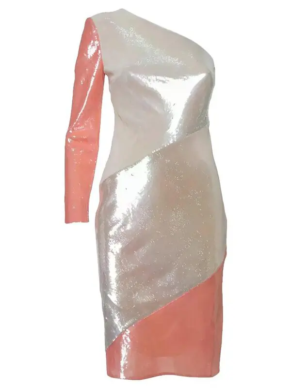 Diane Von Furstenberg One-shoulder Sequin Midi Dress - Silver