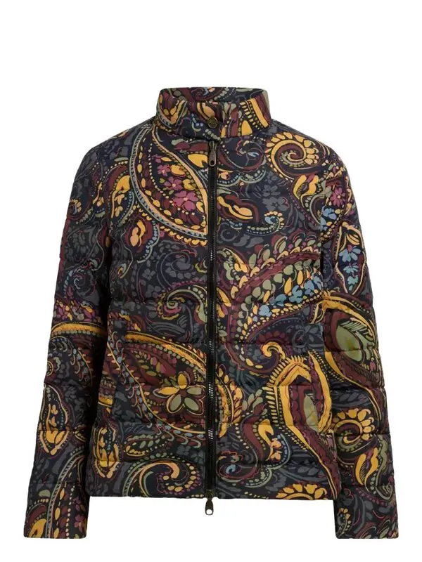Etro Cropped Recycled Nylon Down Jacket With Paisley Motif - Blue
