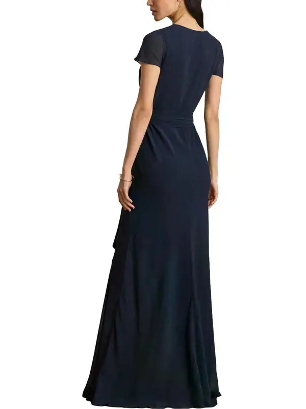 Ralph Lauren Belted Crinkle Georgette Maxi Dress - Blue