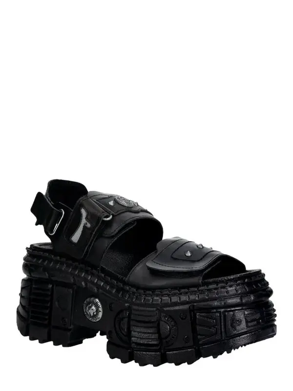 NEW ROCK Stud-embellished Platform Sandals - Black
