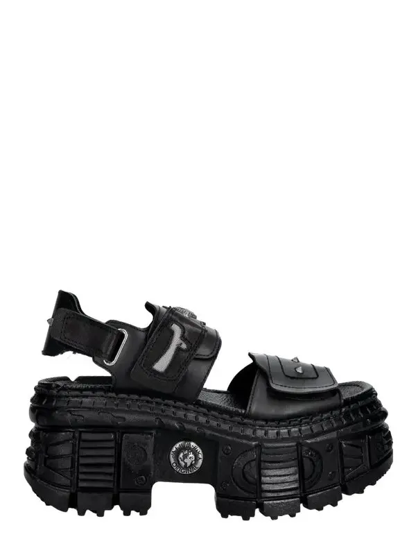NEW ROCK Stud-embellished Platform Sandals - Black