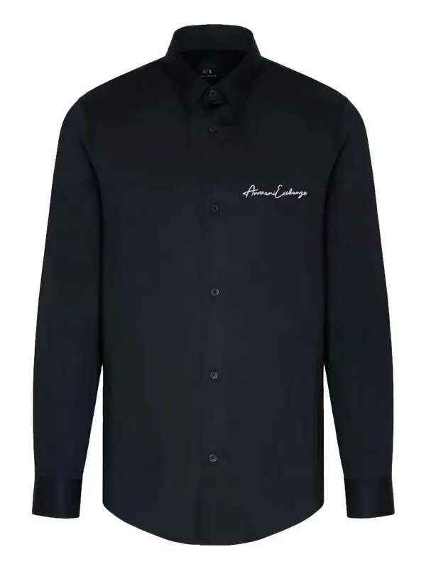 Armani Exchange Logo-embroidered Long-sleeve Shirt - Black